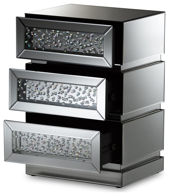 Modern Nightstand, 3 Storage Drawers With Floating Crystal Accents ...