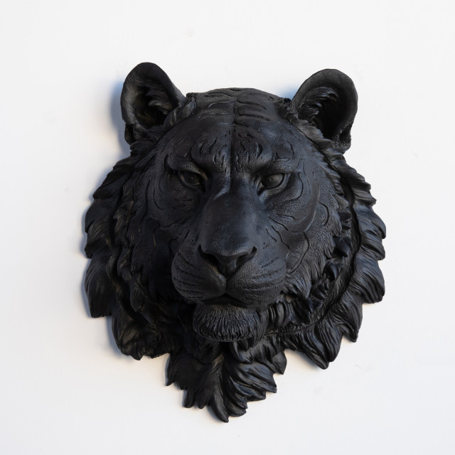 Faux Matte Tiger Head Wall Decor, Black - Contemporary - Wall ...