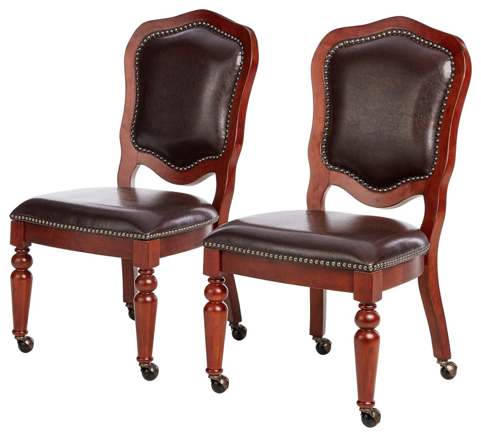 Set of 2 Espresso Dining Chairs with Cushioned Faux Leather and ...
