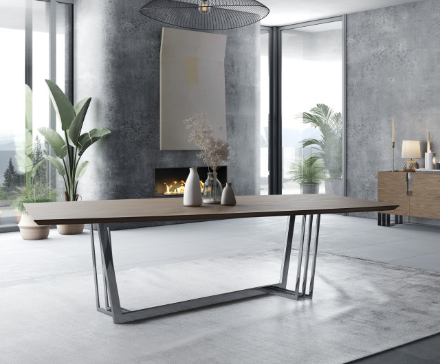 Modrest Gilroy Modern Walnut and Stainless Steel Dining Table ...