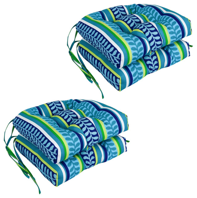 16" Patterned Outdoor U-Shaped Tufted Chair Cushions, Set of 4, Pike ...