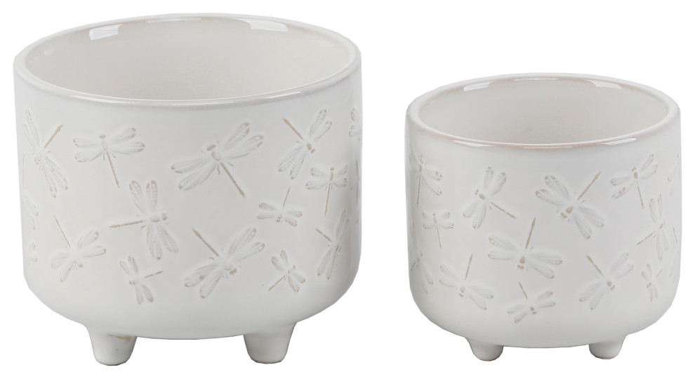 6In and 4.75, All Over Dragonfly Ceramic Footed Planter, Set of 2 ...