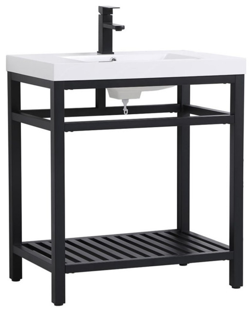 Elegant Decor Raya 30" Single Resin Top Metal Bathroom Vanity in Black ...