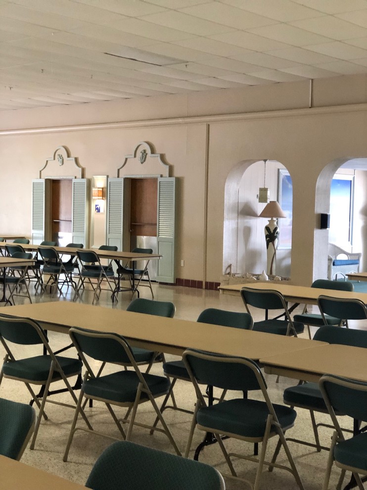 choosing color options for our community club house with a large stage