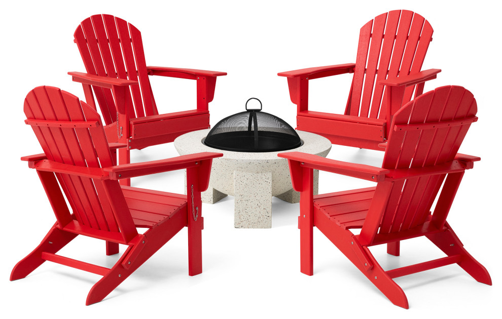 5 Piece Fire Pit and Adirondack Chairs Set - Contemporary - Outdoor ...