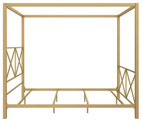 Contemporary Golden Metal Canopy Bed, Criss Cross Headboard Design ...