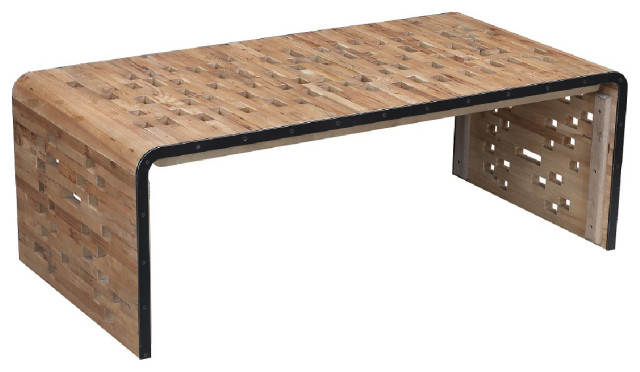 Upside U Shape Rectangular Top Coffee Table with Cut Outs, Natural ...