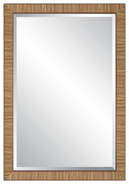 Faux rattan wrap with a dark brown finish wall mirror - Tropical ...