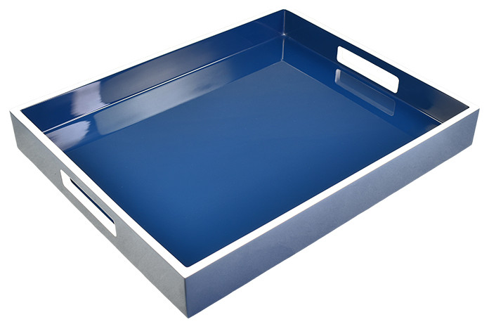 Lacquer Small Rectangle Tray, Navy Blue with White - Contemporary ...