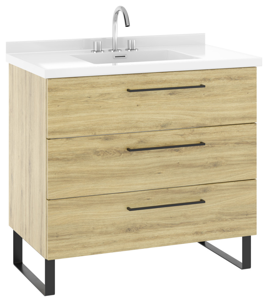 Denver 37" Bathroom Vanity With Sink, Ginger, Black - Transitional ...