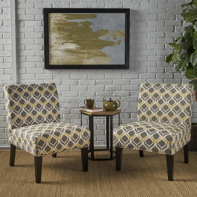 Set of 2 Accent Chair, Rubberwood Legs & Padded Seat With Lattice Like ...