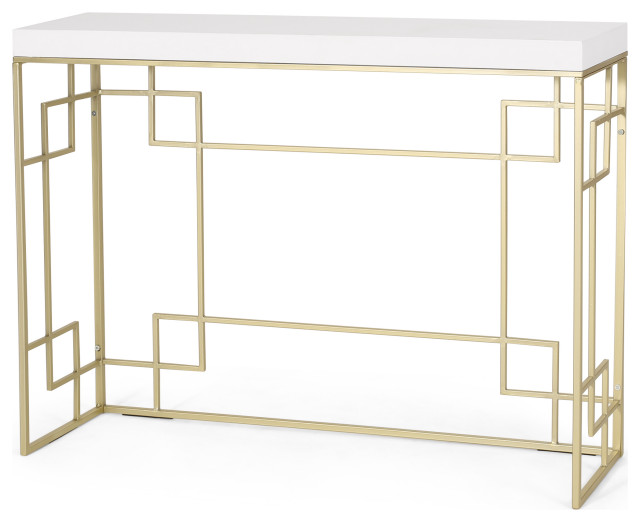 Filly Modern Glam Geometric Console Table, Gold and White - Modern ...