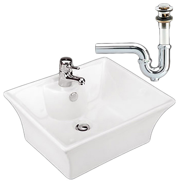 Bathroom Vessel Sink White Newcastle Ceramic Drain/P-Trap Renovators ...