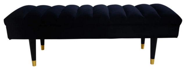 Stephanie Modern Black Velvet Bench - Midcentury - Upholstered Benches ...
