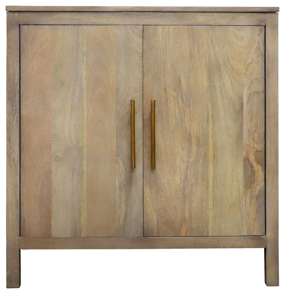 InPlace Ash Gray Real Mango Wood 2 Door Accent Cabinet, 32"x15"x34 ...