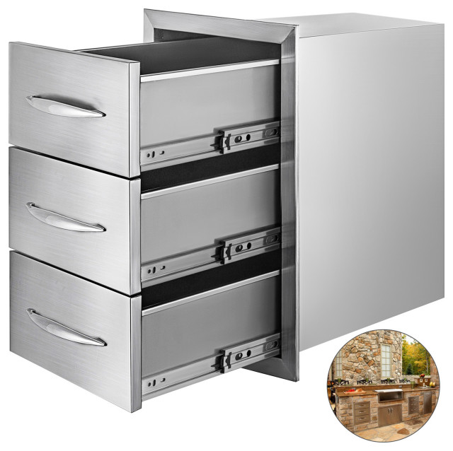 Outdoor Kitchen Drawers Flush Mount Stainless Steel BBQ Drawers, 15.7wx ...