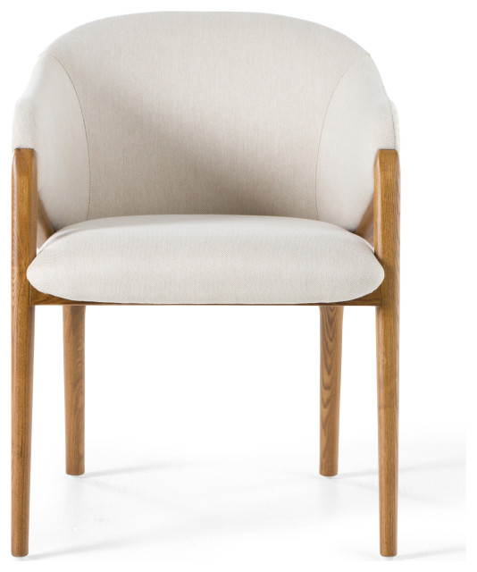 Modrest Lunde Cream Fabric, Vegan Leather & Walnut Arm Dining Chair ...