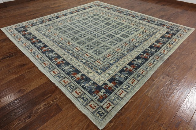 Square Antiqued Pazyryk Historical Design Hand Knotted Oriental Rug, 10 ...