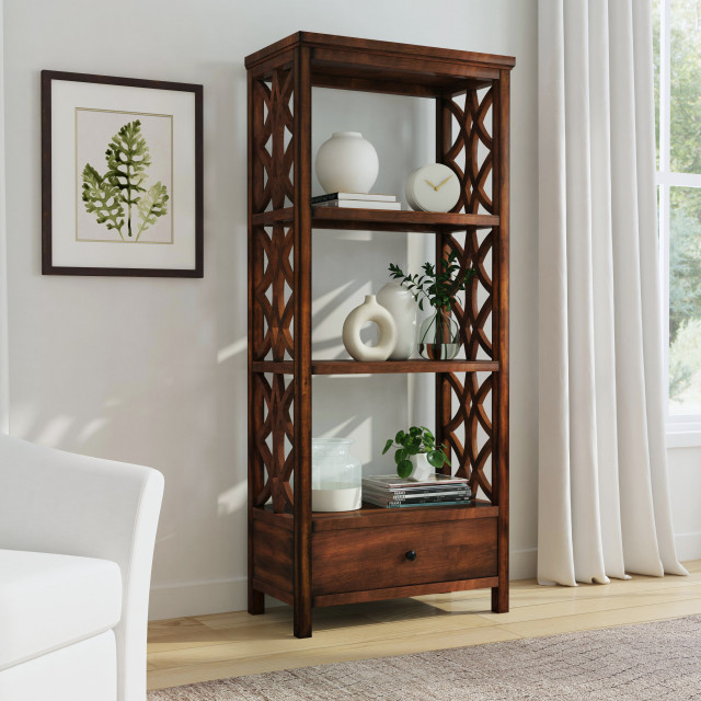 Lorena 30"W 3-Tier Etagere With Storage Drawer - Transitional - Display ...