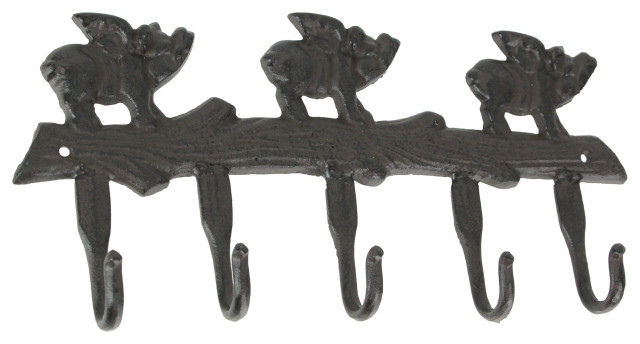 Rustic Brown Cast Iron Flying Pigs 5 Hook Wall Rack Country Farmhouse ...