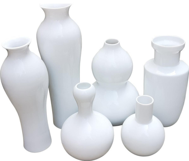 Unique Handcrafted White Vases, 6-Piece Set - Transitional - Vases - by ...