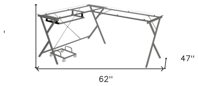 62" Clear and Gray Glass L Shape Computer Desk - Transitional - Desks ...