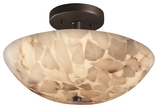 Justice Designs Alabaster Rocks 14" Round Semi-Flush Bowl, Matte Black ...