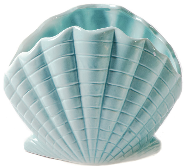 Ceramic Seashell Sculpture Gloss Cyan Blue Finish - Beach Style ...