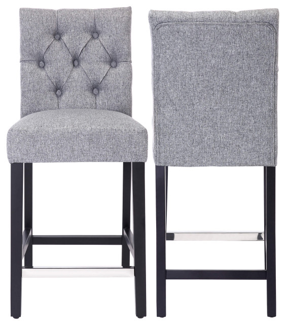 Hayes 24" Linen Fabric Tufted Counter Stool, Set of 2, Gray ...