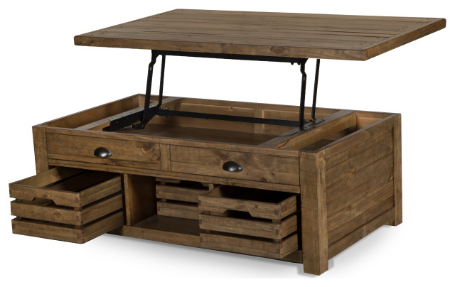 Lift Top Storage Cocktail Table, w/Casters - Rustic - Coffee Tables ...