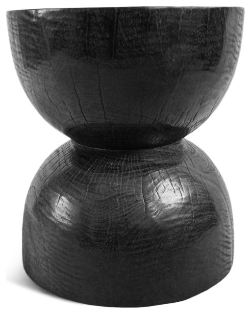 Ebony Hourglass Wood Stool Table - Rustic - Side Tables And End Tables ...
