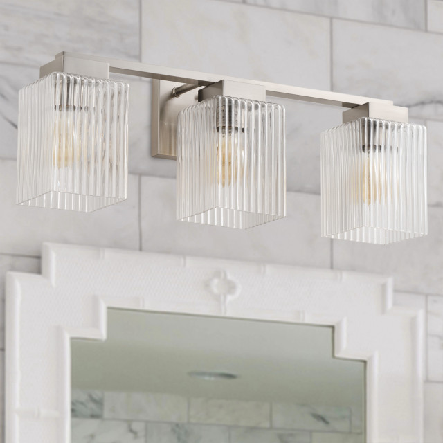 Modern Brushed Nickel 3-Light Bathroom Vanity Lighting Fixture ...
