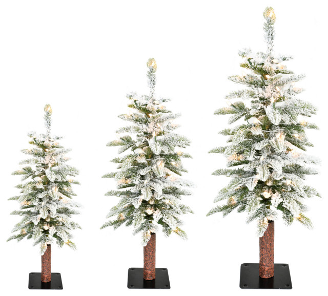 Set of 3 Snowy Downswept Trees, 2-Ft., 3-Ft., and 4-Ft. Sizes ...