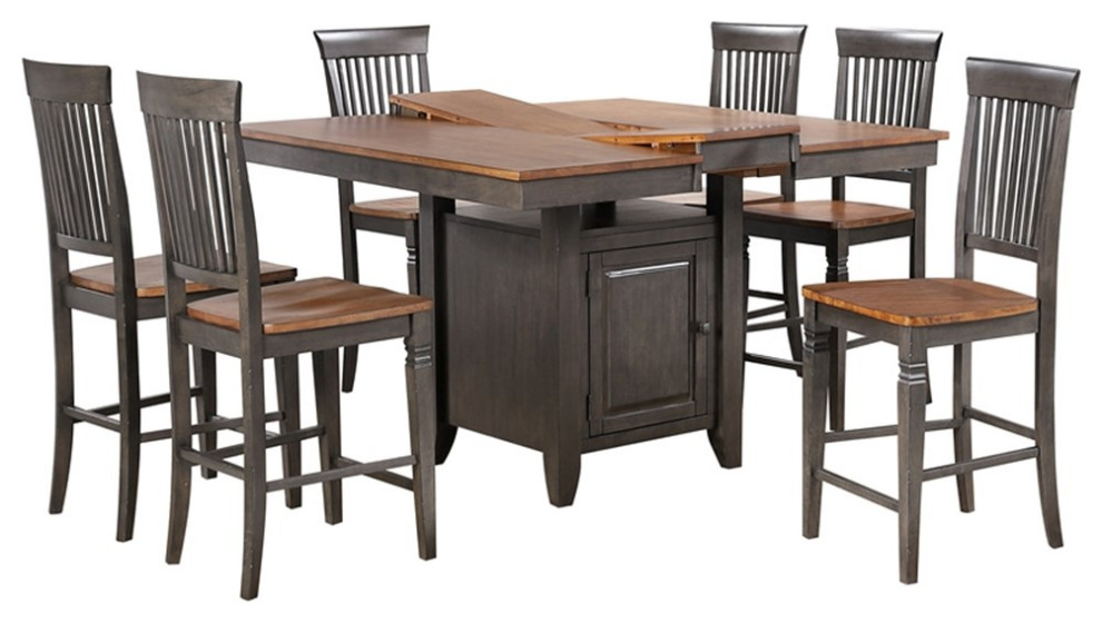 Dakota 7PC Extendable 42-54-in Pub Dining Storage Table Set in Brown ...
