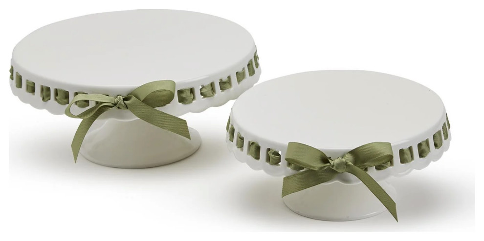 Two's Company Set of 2 Vintage Scalloped Edge Serving Pedestal Trays ...