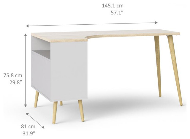 White Small Desk with Shelves - Compact Computer and Study Desk for ...