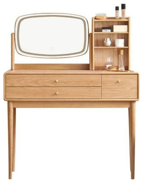 Oak Solid Wood Dressing Table Lighted Makeup Mirror - Midcentury - Bedroom & Makeup Vanities ...