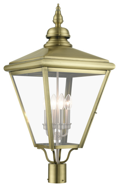 4 Light Antique Brass Outdoor Extra Large Post Top Lantern, Brushed ...