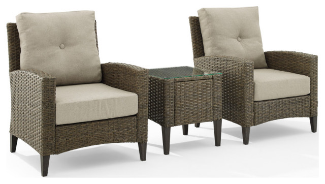 Rockport 3Pc High Back Wicker Outdoor Chair Set - Tropical - Outdoor ...