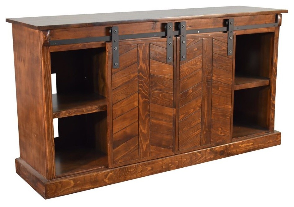 Mason Chevron 65" Sliding TV Stand, Vintage Gray - Farmhouse ...