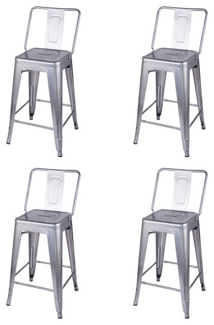 Highback Silver Metal Bar Stools Set of 4 - Industrial - Bar Stools And ...