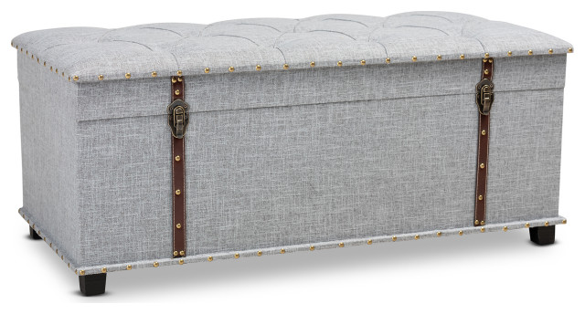 Kara Vintage Inspired Upholstered Storage Trunk Ottoman, Gray ...