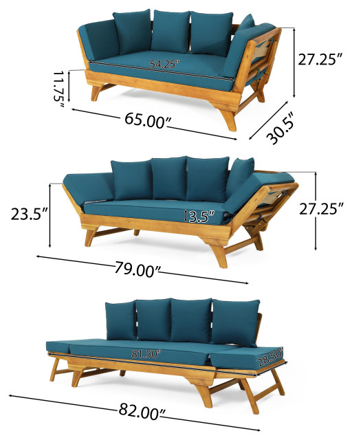 Shiloh Outdoor Acacia Expandable Daybed With Cushions - Contemporary ...