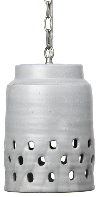 Coastal Style Gray Ceramic Tapered Perforated Pendant - Transitional ...