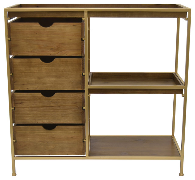Plutus Brands Storage Unit 4 Drawers + 3 Shelves Gold Metal ...