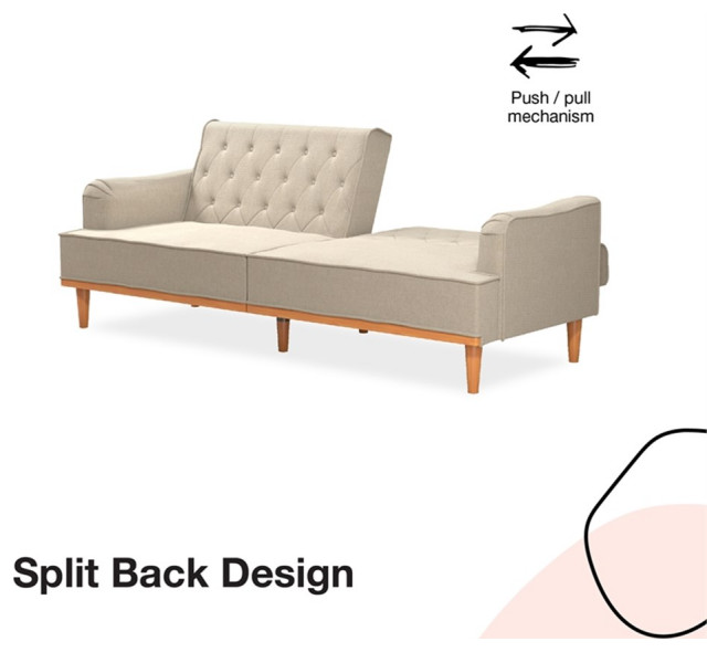 Pemberly Row Vintage Convertible Sofa Bed Futon in Tan Linen ...