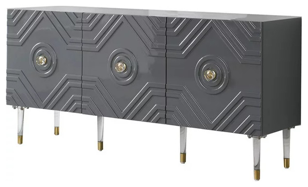 Modern Sideboard, Geometric Accented Doors & Clear Acrylic Knobs ...