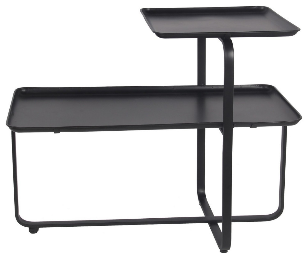 Benzara BM240970 2 Tier Rectangular Modern Metal Accent Table, Black ...