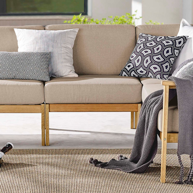 Sofa Middle Chair, Wood, Brown Natural Taupe Gray, Modern, Outdoor ...