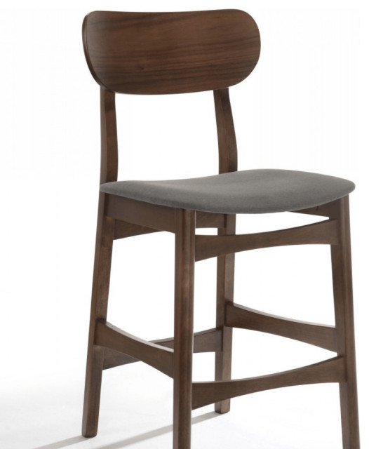 Set Of Two 38" Grey Brown Bar Height Low Back Bar Chairs With Footrest ...